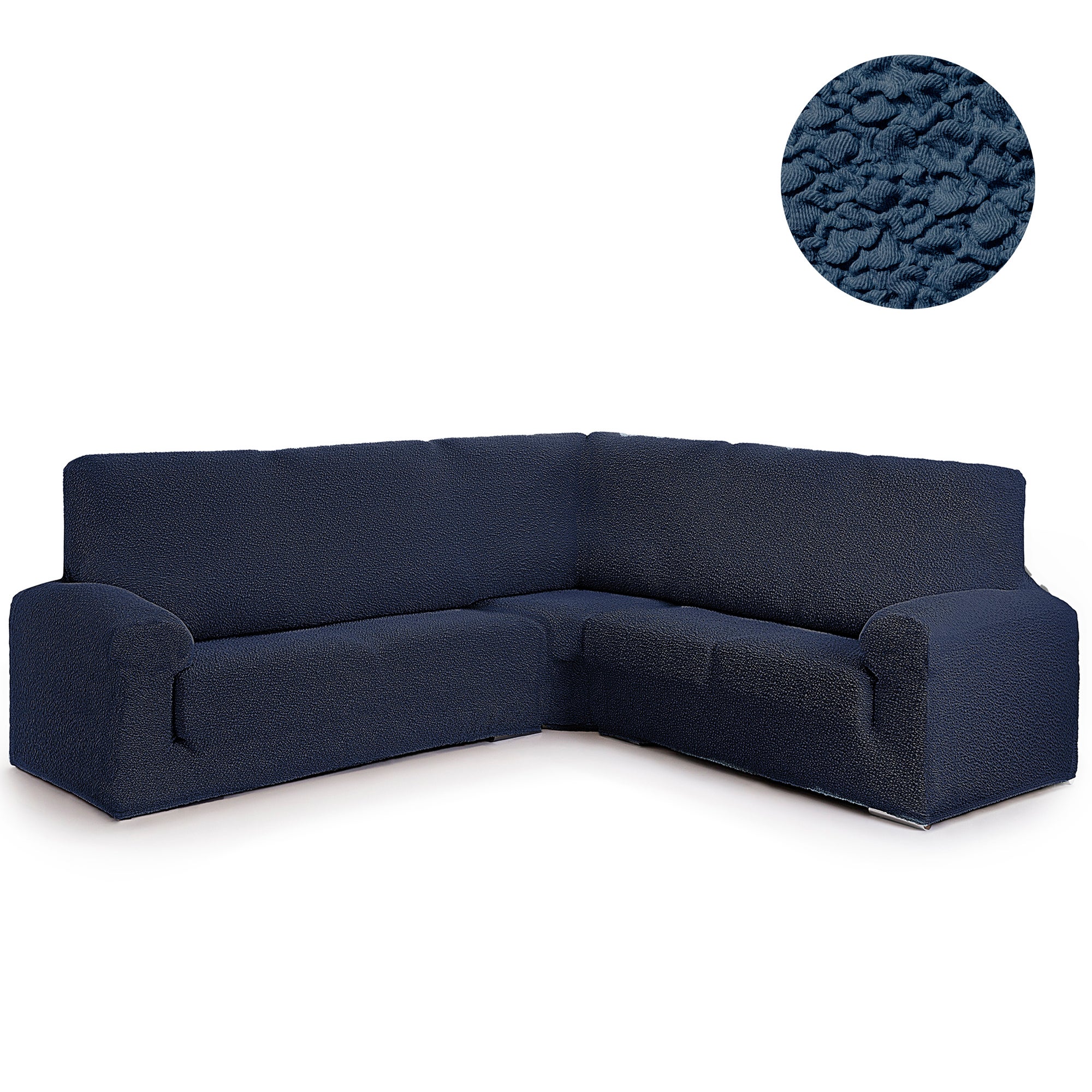 Housse de canapé d'angle bi-élastique adaptable modèle Roc 3 + 2 bleu ...