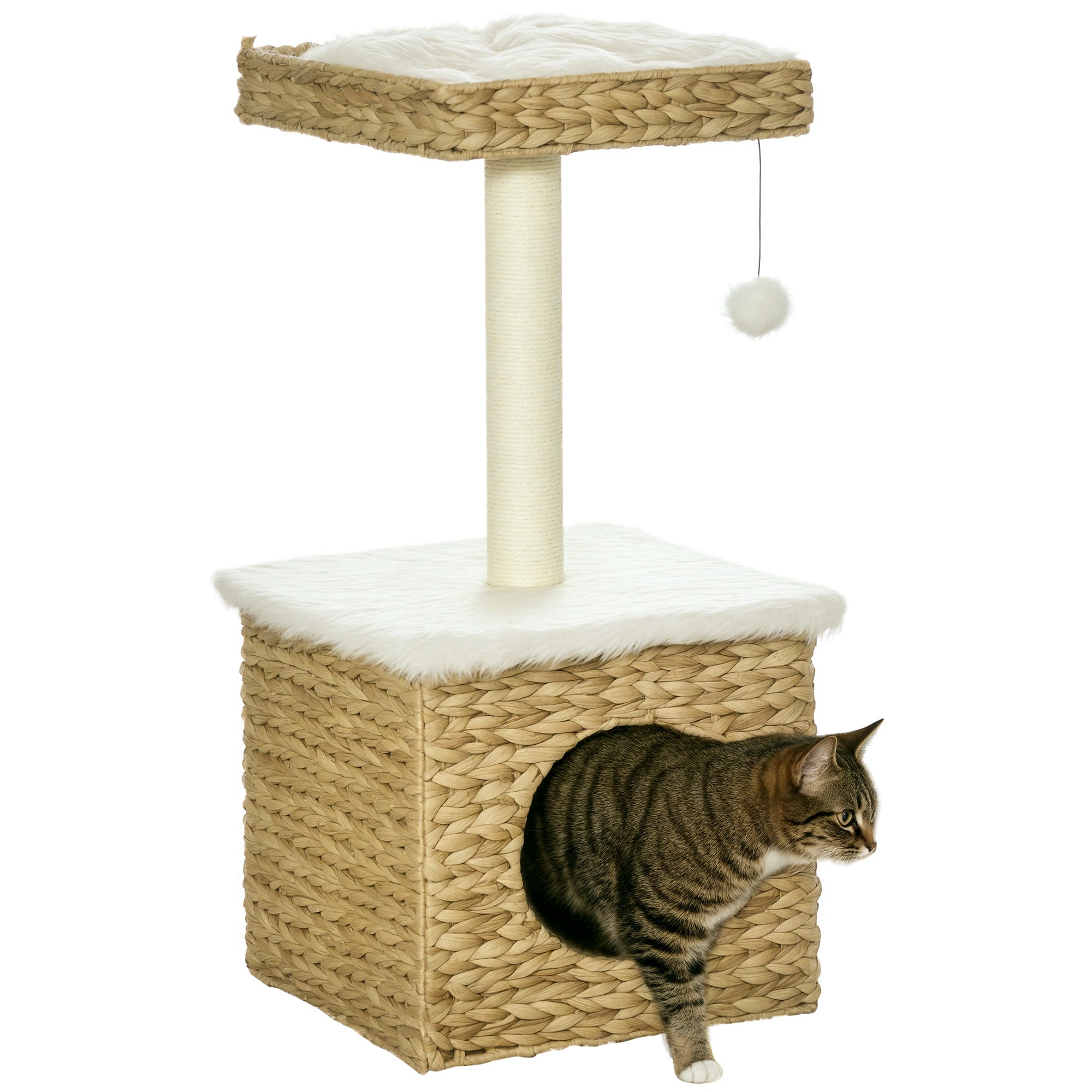 Arbre à chat 2 niveaux avec 1 niche 1 poteau sisal 1 plateforme d ...