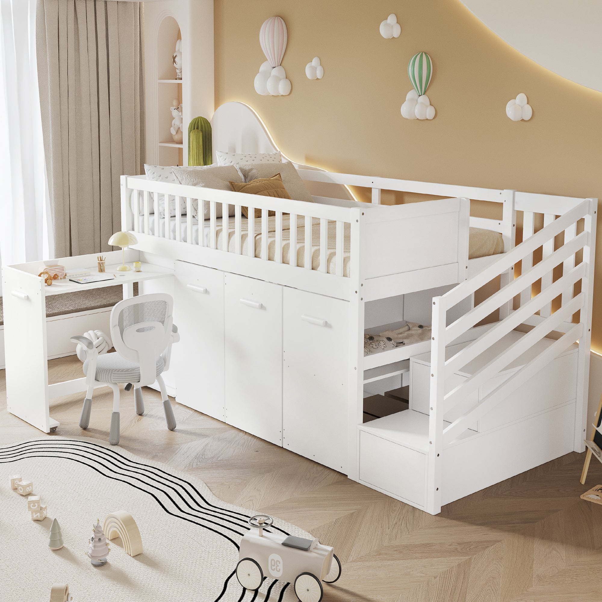 Lit superposé multifonction avec bureau, armoire, rangements, garde ...