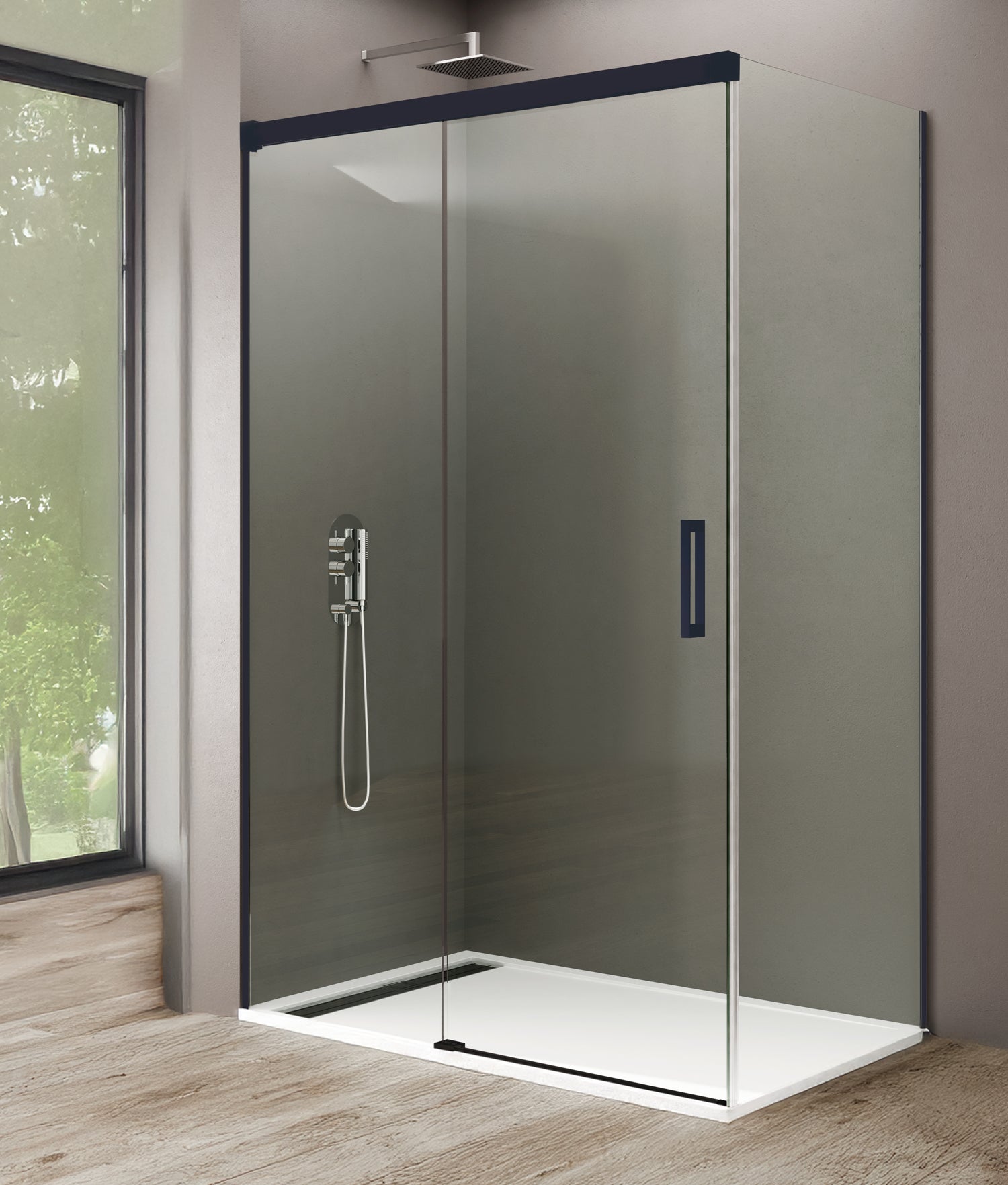 CABINE DE DOUCHE BASICA BLACK MESURE DU LATÉRAL FIXE 67-69 CM + MESURE ...