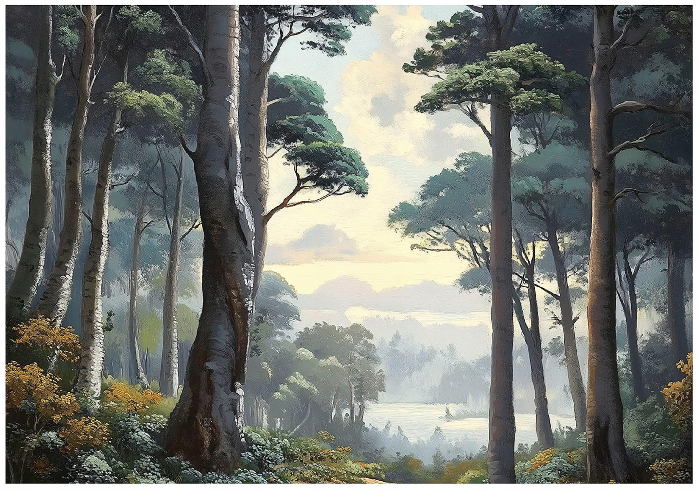 Papier Peint Intissé Pour Chambre Cuisine Panoramique 3D Forêt Arbres ...