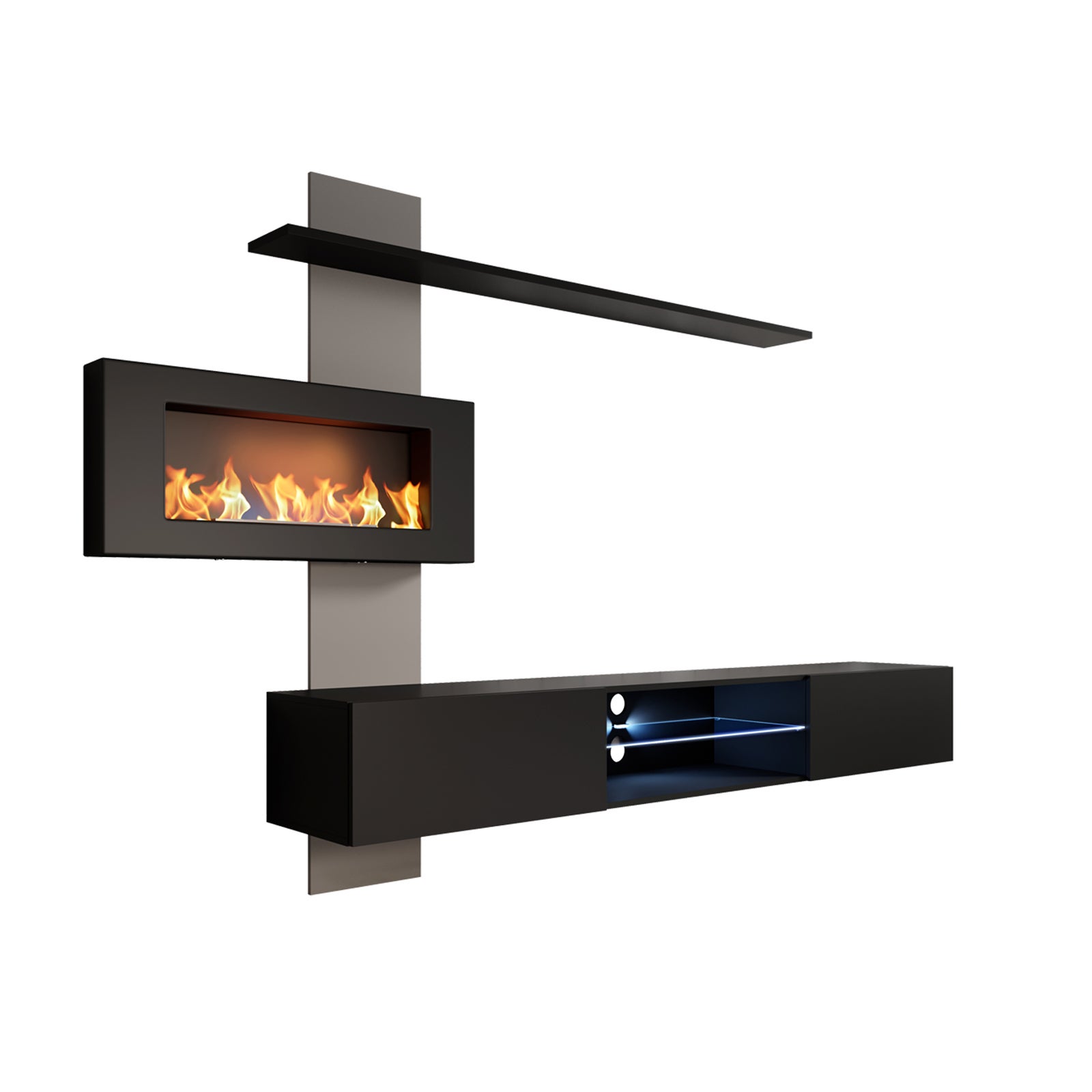 Ensemble de Meubles TV | Mur de Rangement | Meuble salon | Suspendu avec Cheminée et LED ...