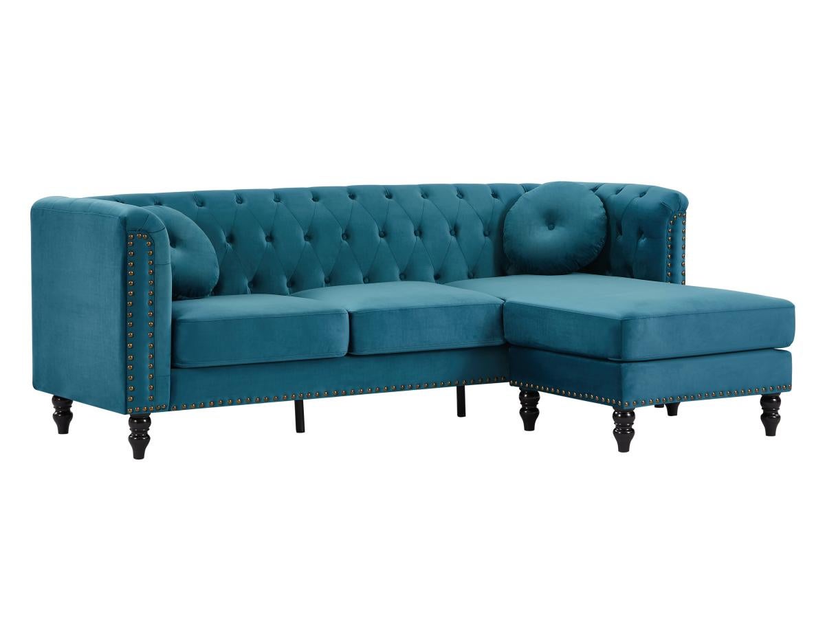 Canapé d'angle réversible en velours bleu canard TURNER | Leroy Merlin