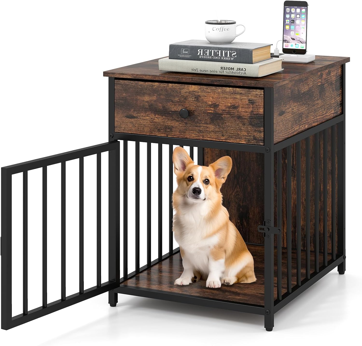 Cage pour Chien avec Station de Charge, Cage Chien Interieur, Tiroir de ...
