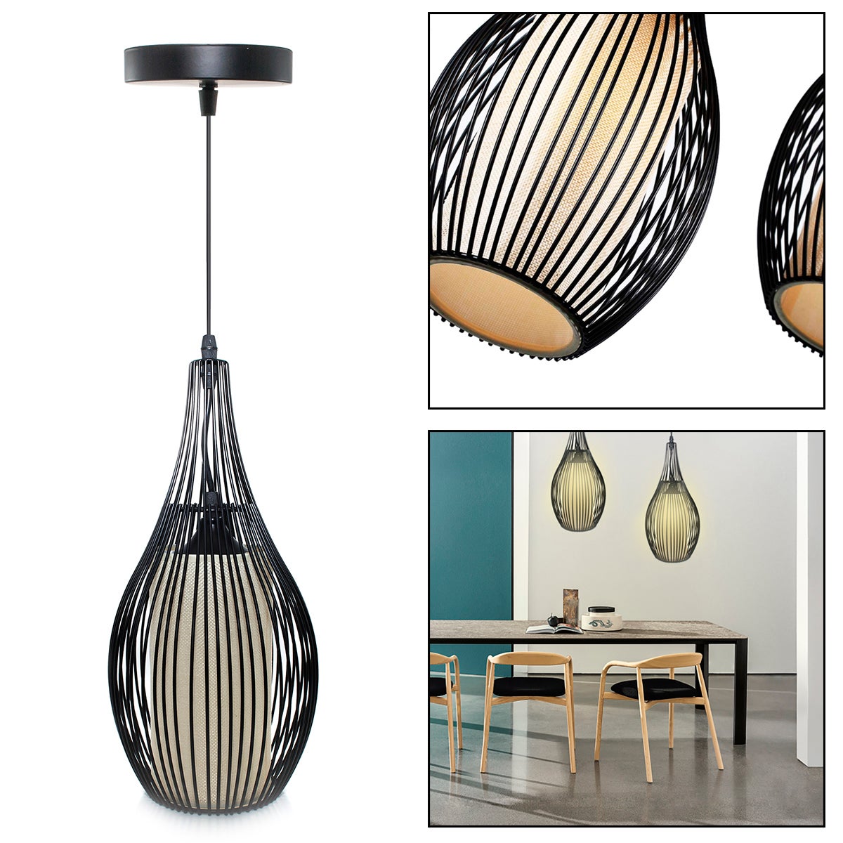 Candeeiro de teto LED E27 moderno pendente cozinha mesa 230V COR NEGRO ...