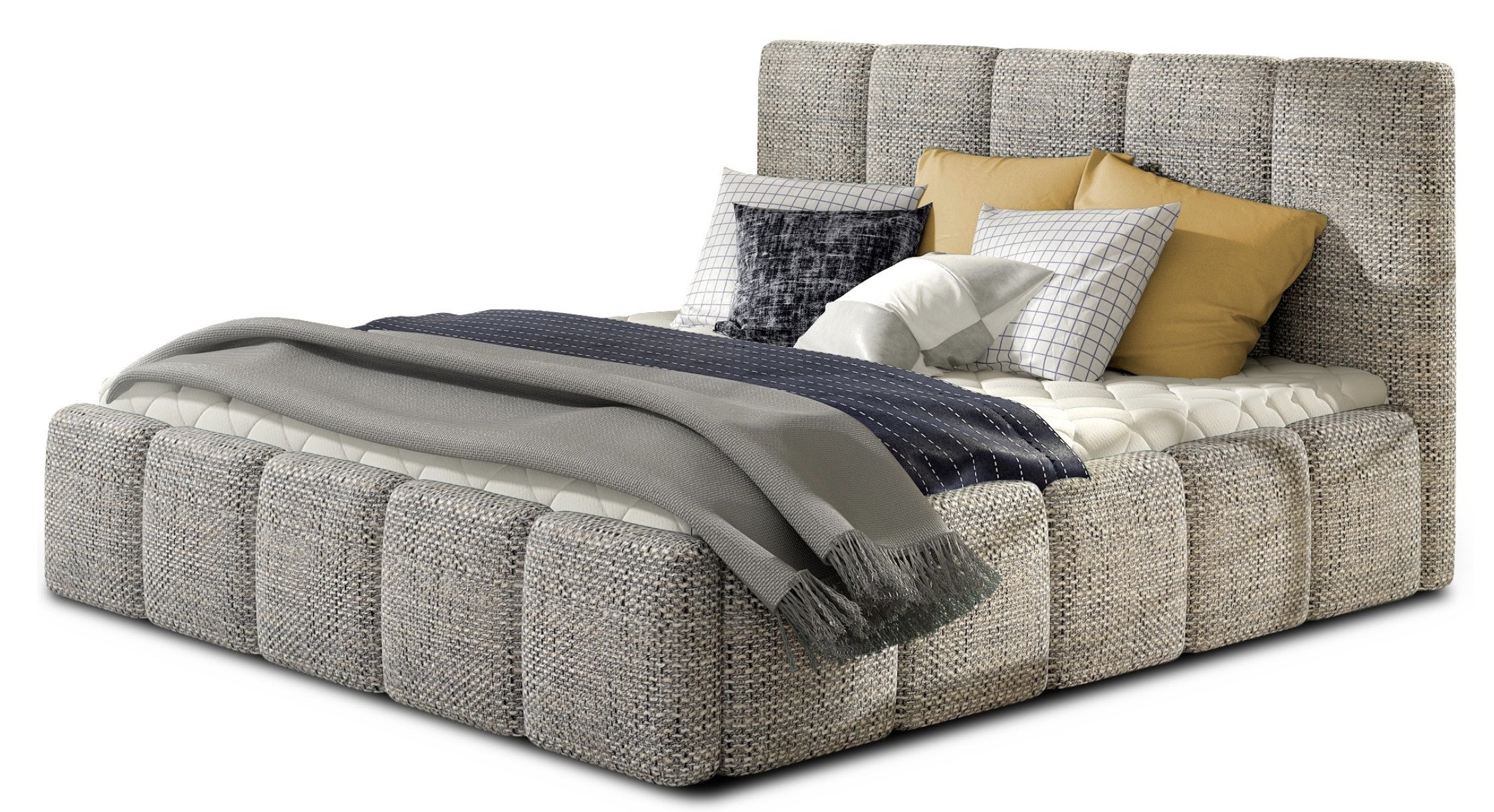 Lit moderne capitonné tissu Vika-Couleur Gris chiné-180x200-Version ...