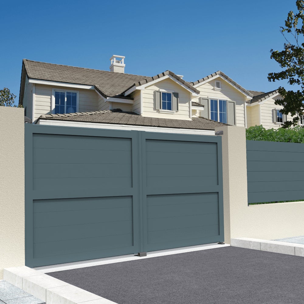 Portail double battant motorisé plein L 3500 x H 1907 mm (Gris ...