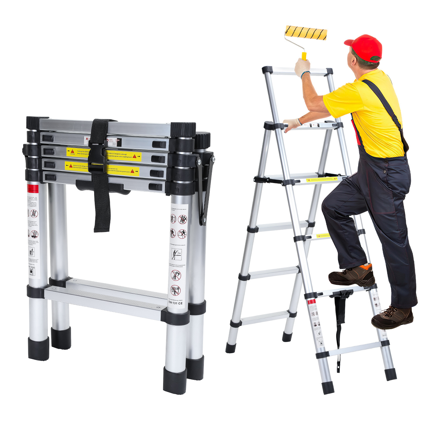 Escabeau echelle telescopique 1,7m argentée, pliante, multifonction ...