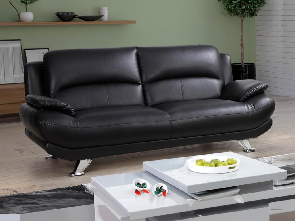 Sofá 3 plazas de piel sintética MUSKO - Negro | Leroy Merlin