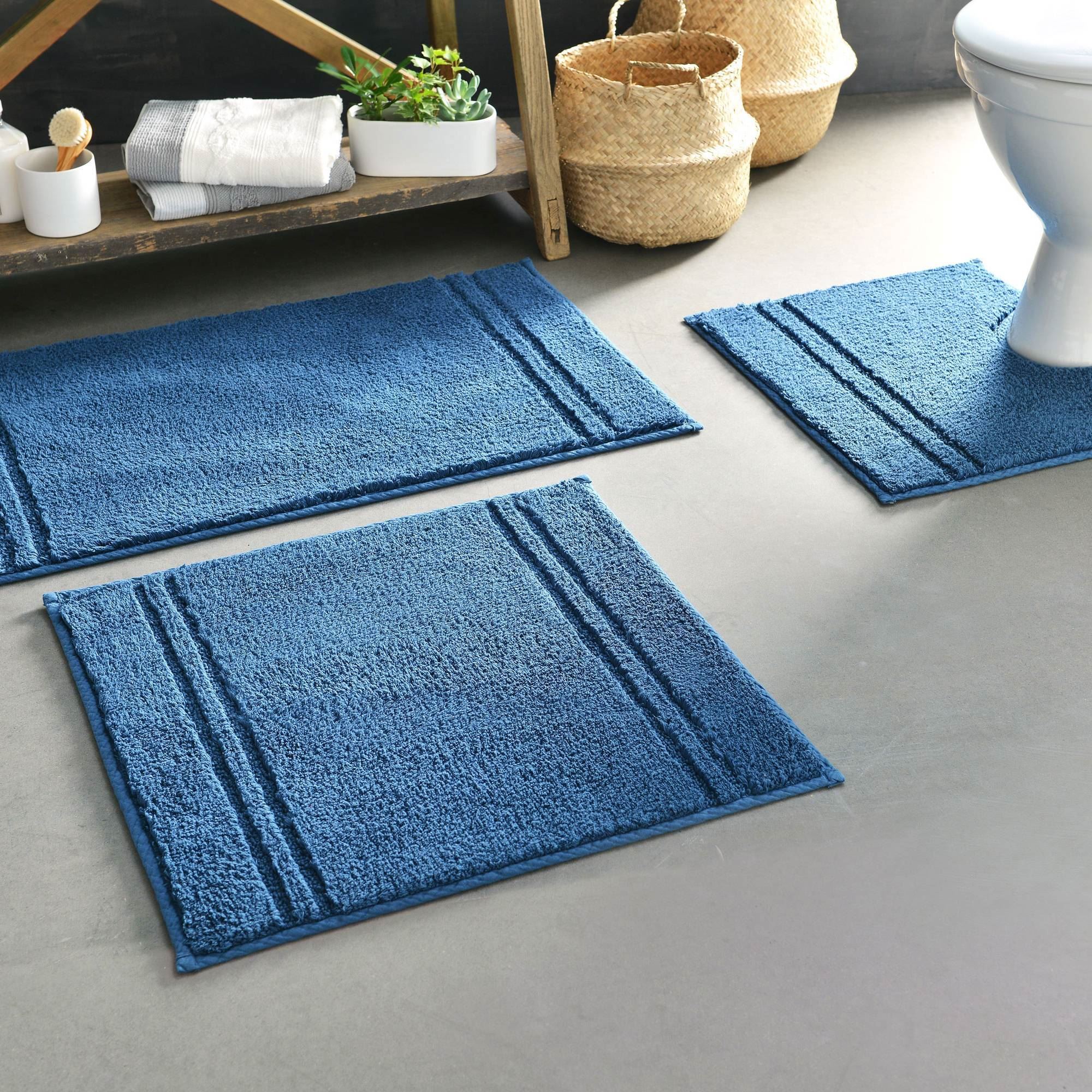 Tapis de bain LIGNUS 60x60 bleu indigo en coton | Leroy Merlin