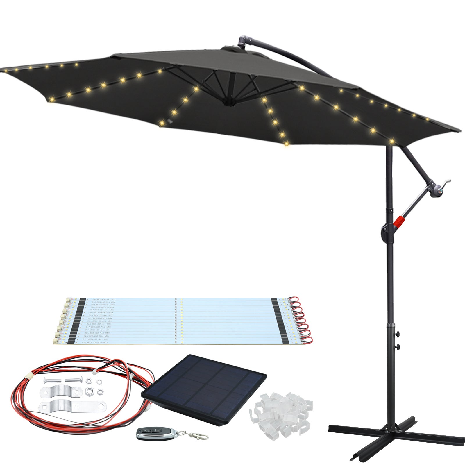 Parasol con LED, parasol voladizo Ø 350 cm, protección solar ...