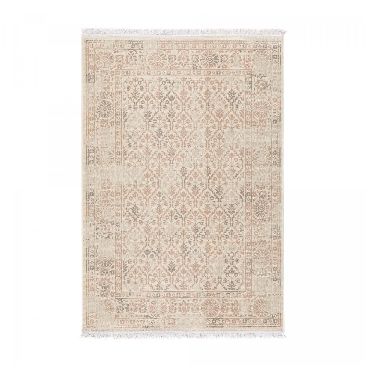 Alfombra de salón 160x230 tejida en algodón crema rectángulo estampado ...