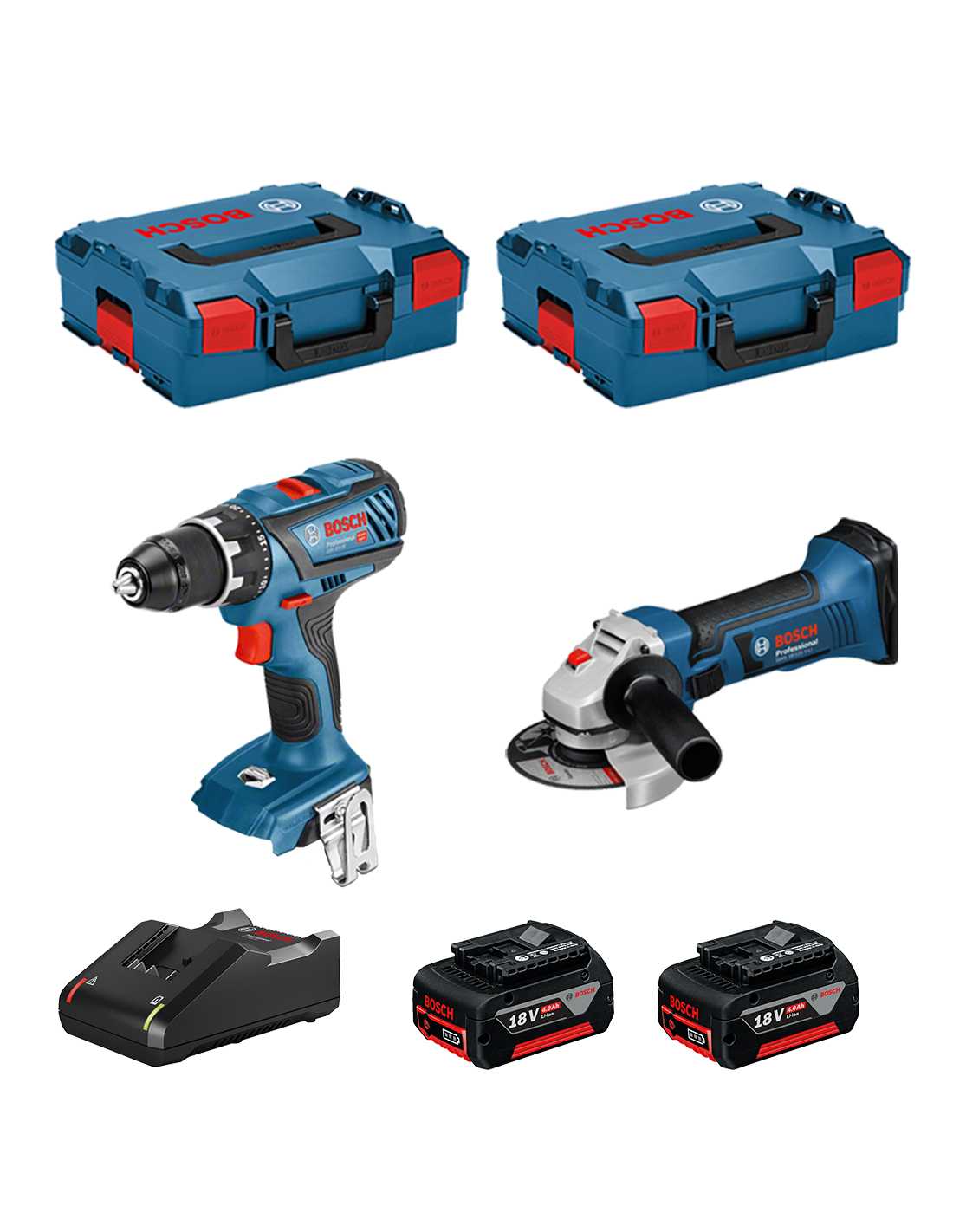 BOSCH Kit 18V BSK182M2B (GSR 18V-28 + GWS 18-125-VLI + 2 x 4,0 Ah ...