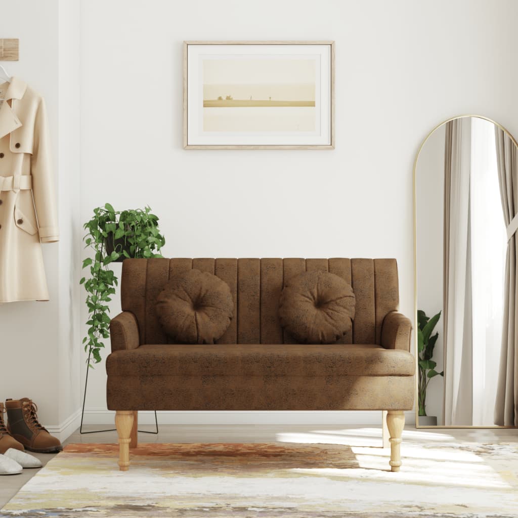 Banc avec coussins marron 113x64,5x75,5 cm similicuir daim | Leroy Merlin