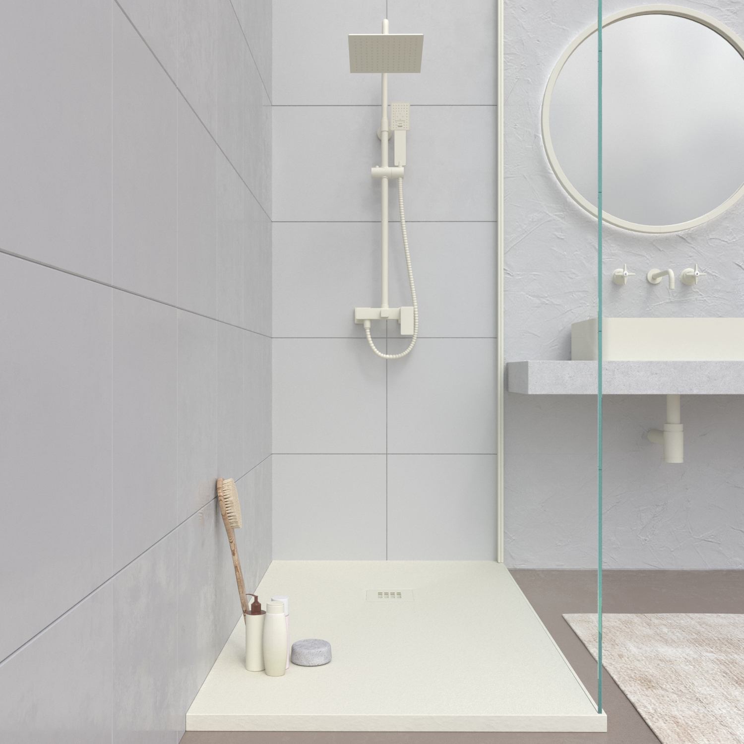 Plato ducha resina MYSTONE Blanco Roto RAL 9001 textura pizarra ...