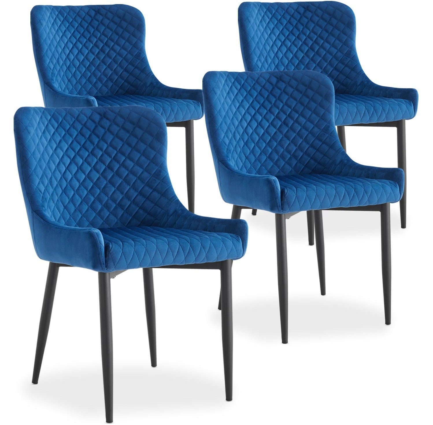 Chaise velours bleu et pieds métal noir Ella - Lot de 4 | Leroy Merlin