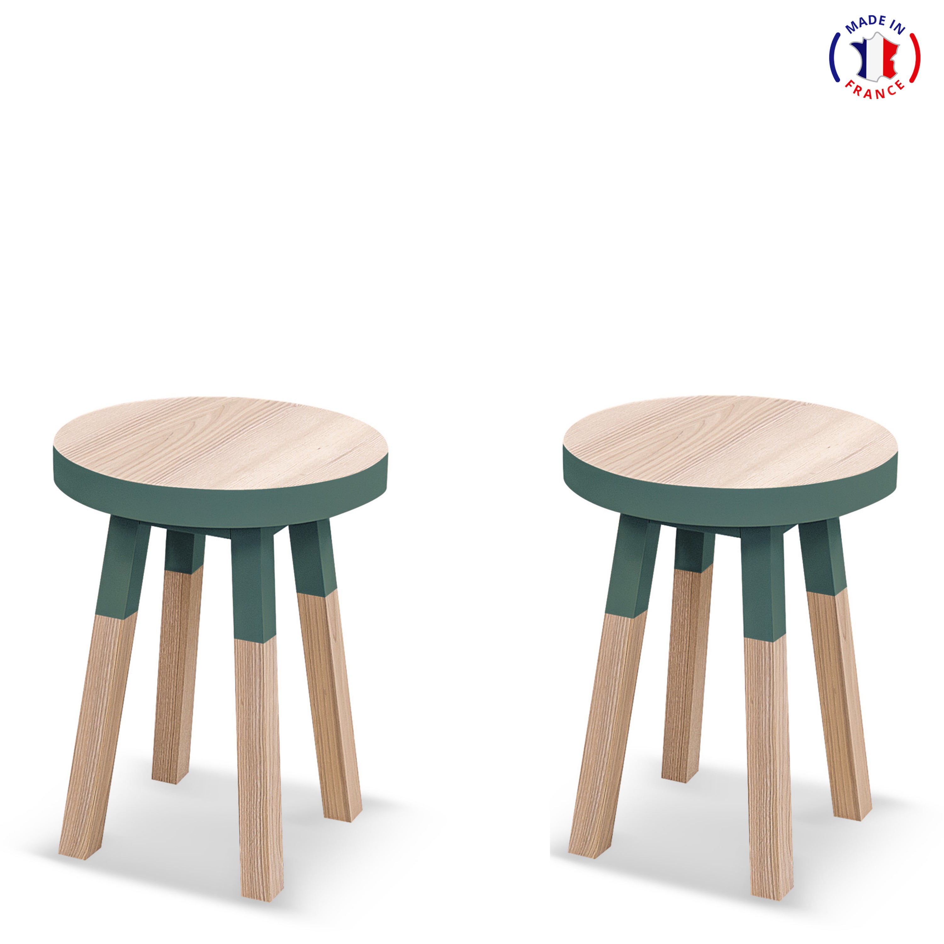 Lot de 2 tabourets 100% frêne massif, assise diamètre 40 cm - MON PETIT ...