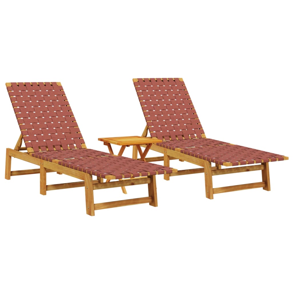 Transat | Chaises longues lot de 2 avec table rouge bois massif d ...