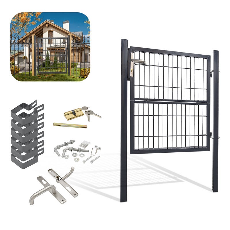 Verja de jardín Verja peatonal con cerradura y manilla de acero ...