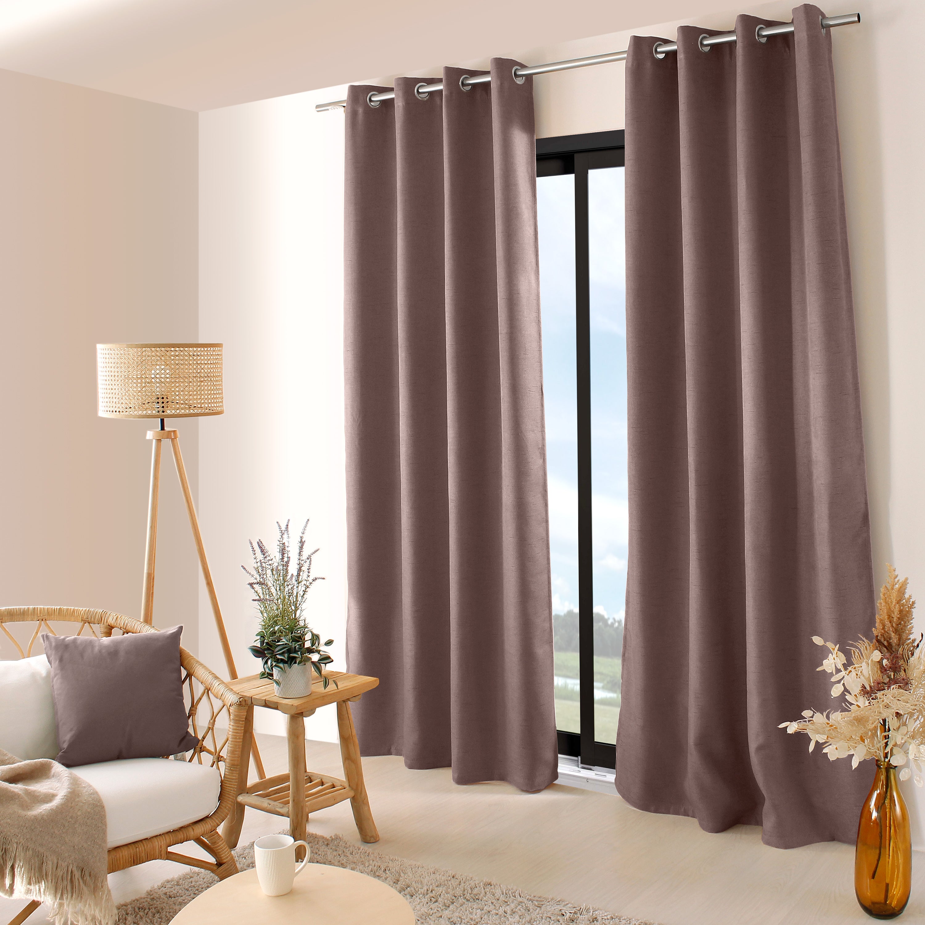 Lot de 2 Rideaux Obscurcissant Fileté avec Œillets, 140x240cm, 100% ...