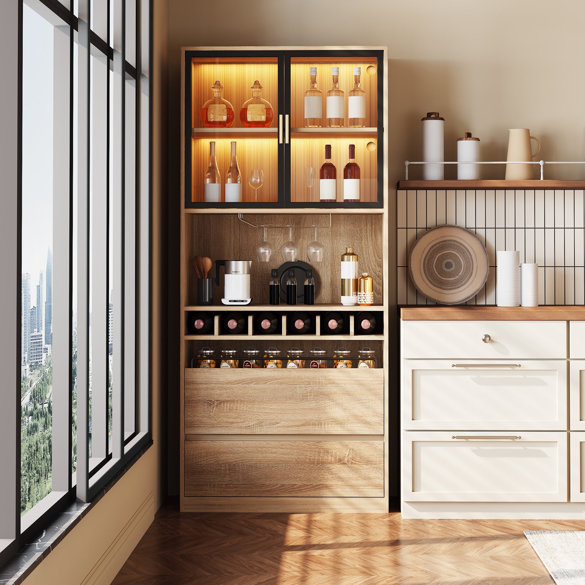 Vitrina 80x40x180 cm con LED - 2 puertas y 2 cajones - estantes ...