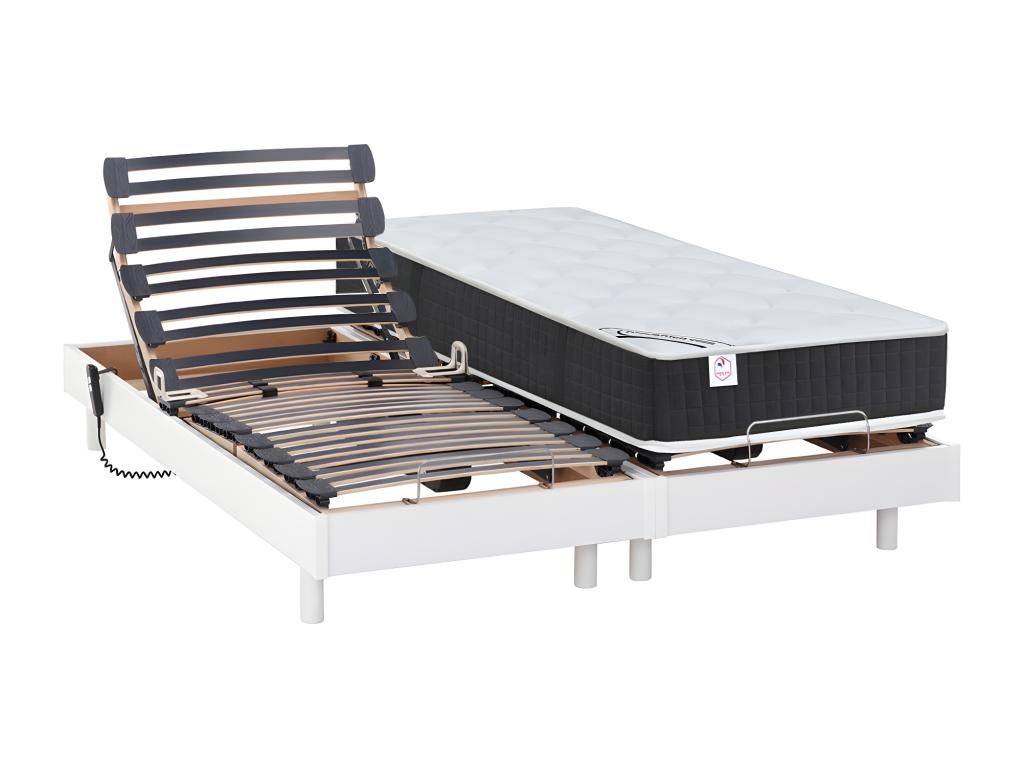 Lit électrique de relaxation lattes + matelas ressorts ensachés et ...