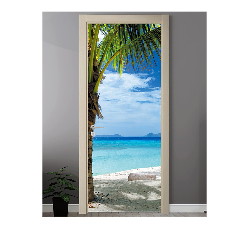 Vinilos decorativos para puertas: playa y palmeras, dimensiones totales ...
