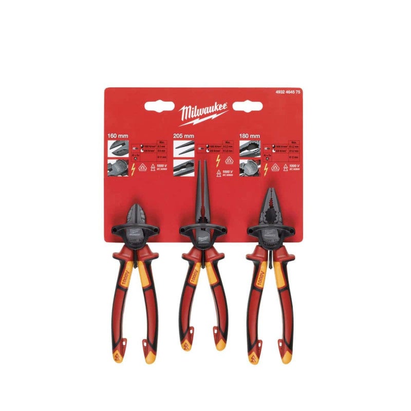 Lot de 3 pinces VDE MILWAUKEE - universelle coupante et bec long ...