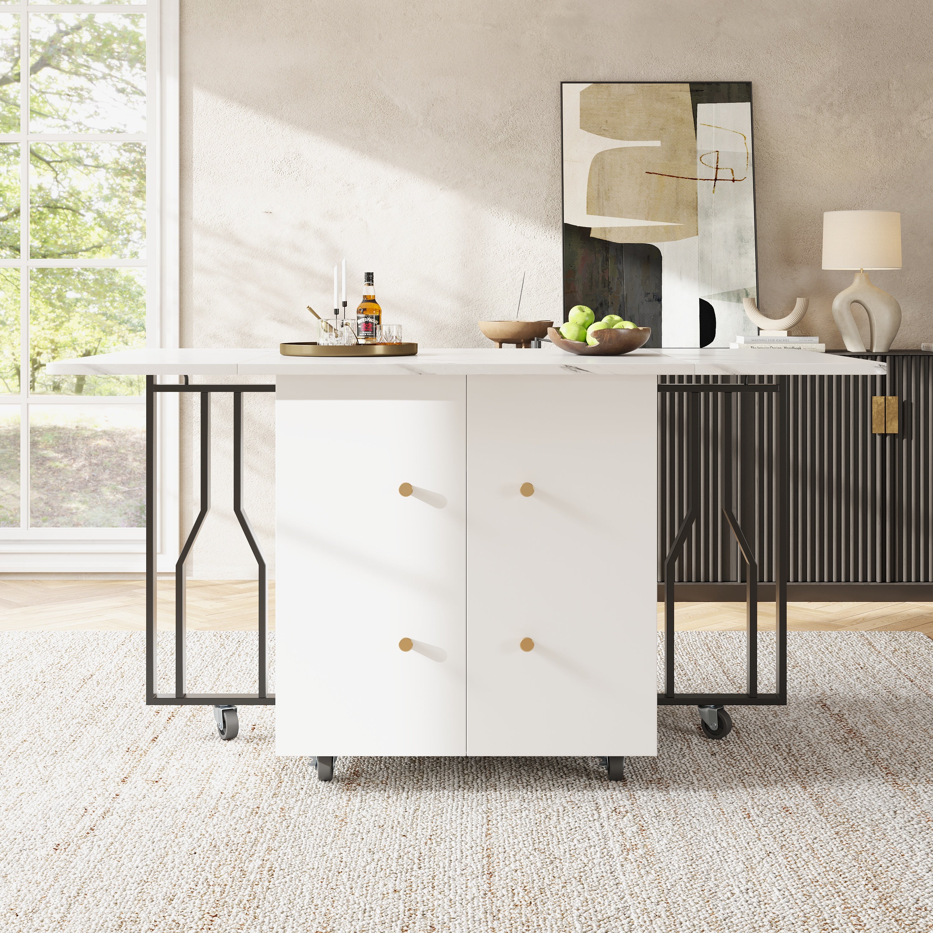 Table à manger portable avec plateau rabattable, table en MDF marbré ...