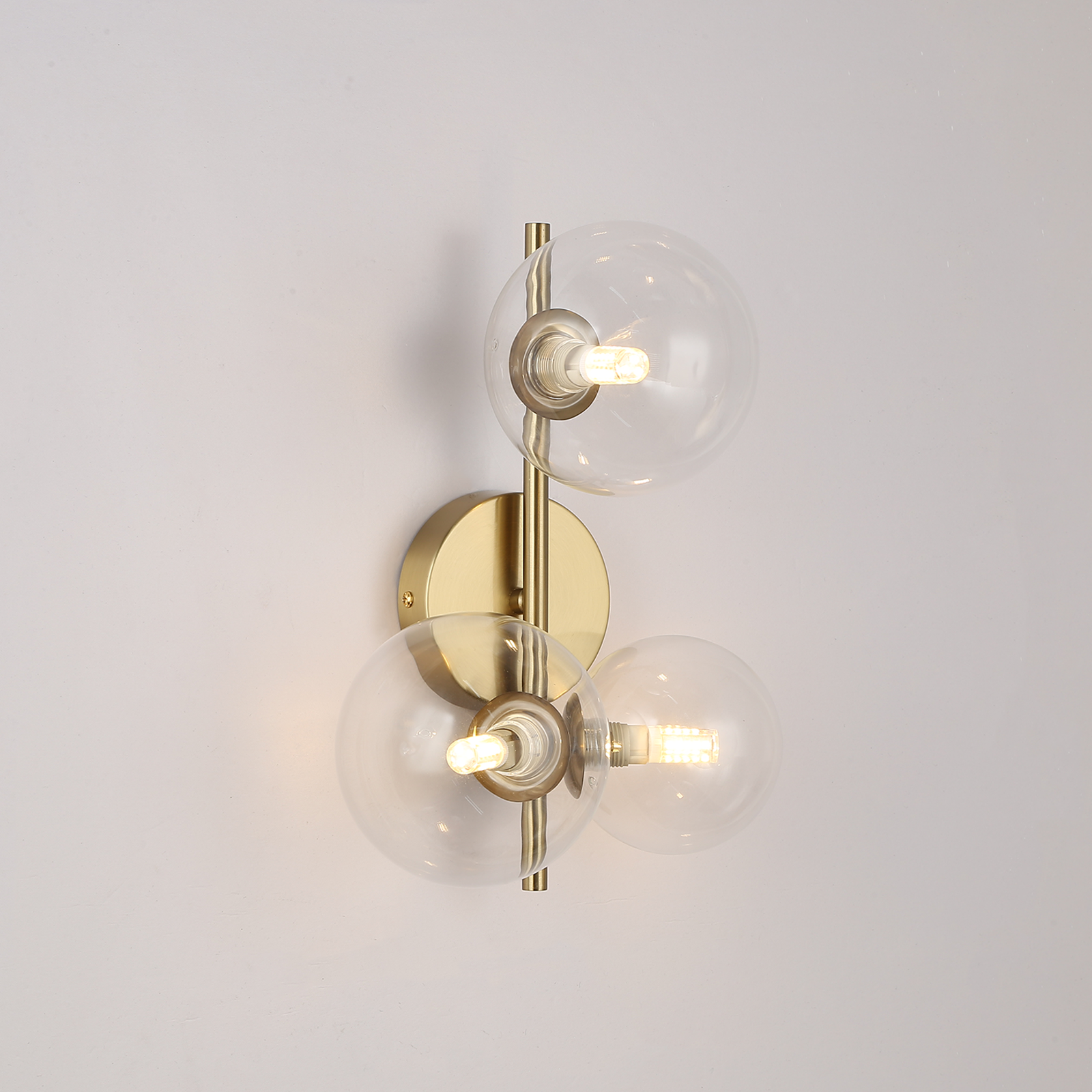 Aplique de Pared Moderno "LIMA" - Metal Dorado con 3 Esferas de Cristal ...