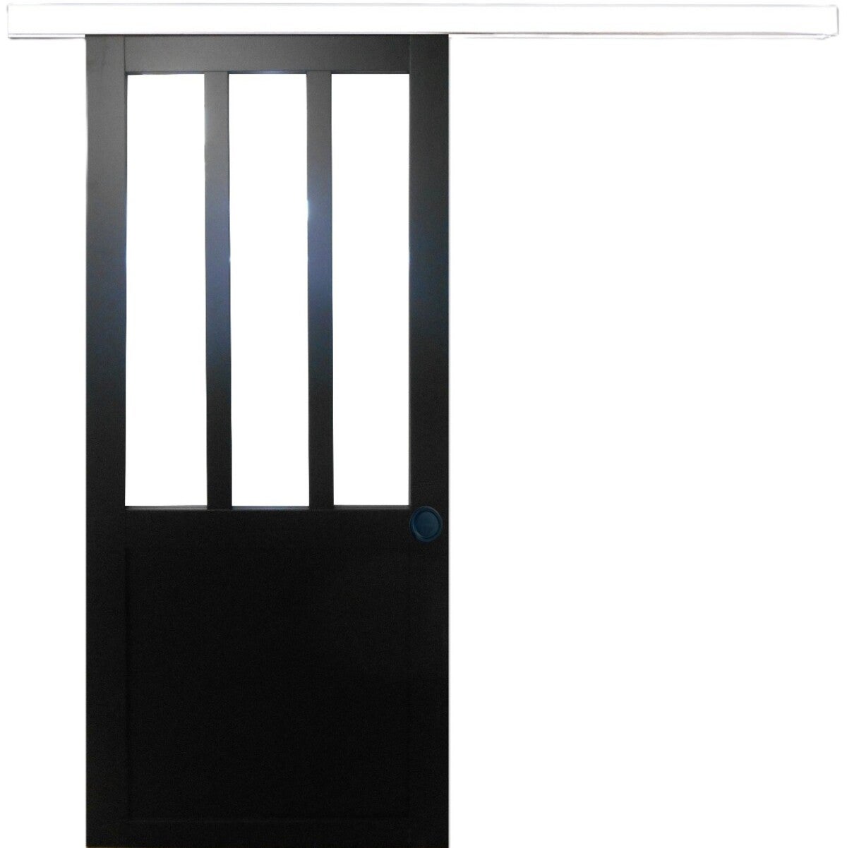 Porte Coulissante Atelier Noir H204 X L93 + Rail Alu Bandeau Blanc Et 2 ...