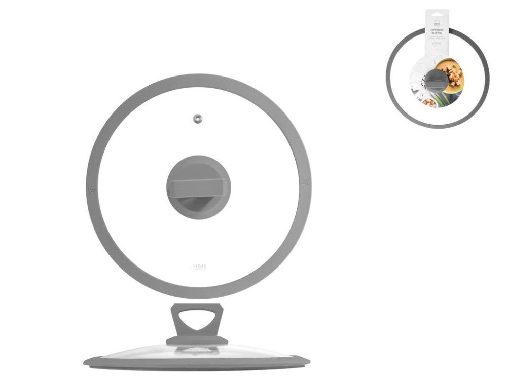 Couvercle en verre avec bord en silicone gris cm22 H&H | Leroy Merlin