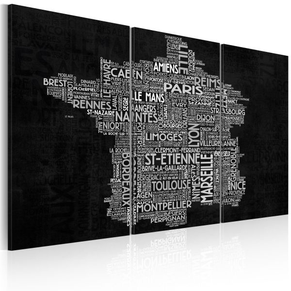 Tableau Cartes du monde Text map of France on the black background ...