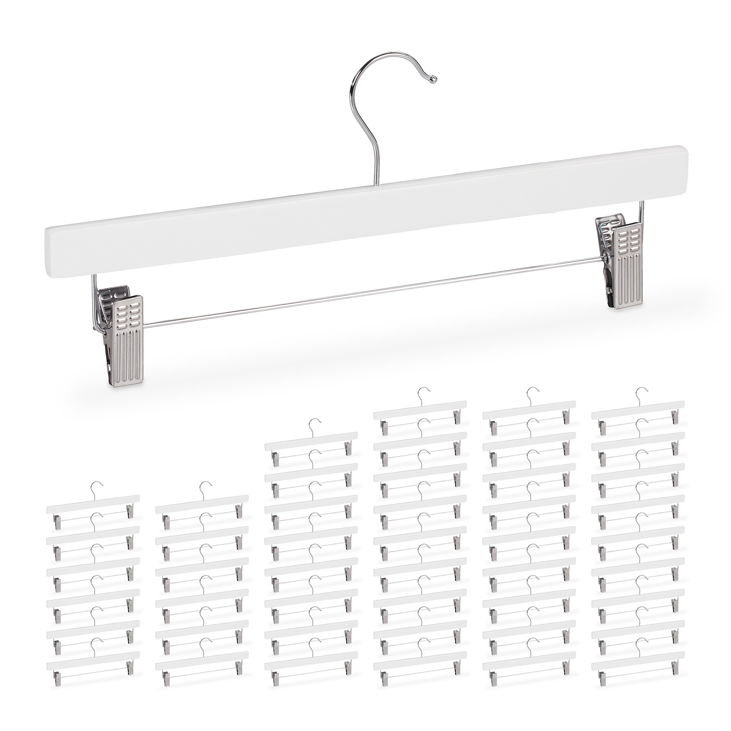 48 x Perchas Madera Pantalones, Pinzas Ajustables con Goma, Gancho ...