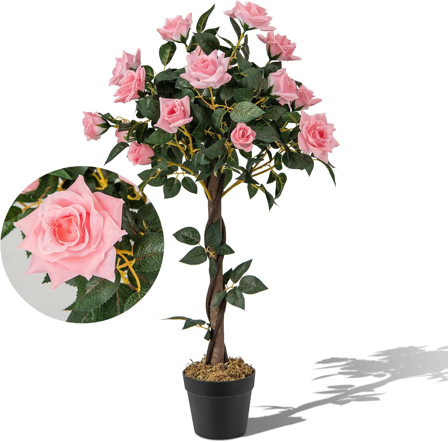 LIFEZEAL Arbre à Roses Artificiel 93 CM，Tronc en Bois Véritable, 259 ...