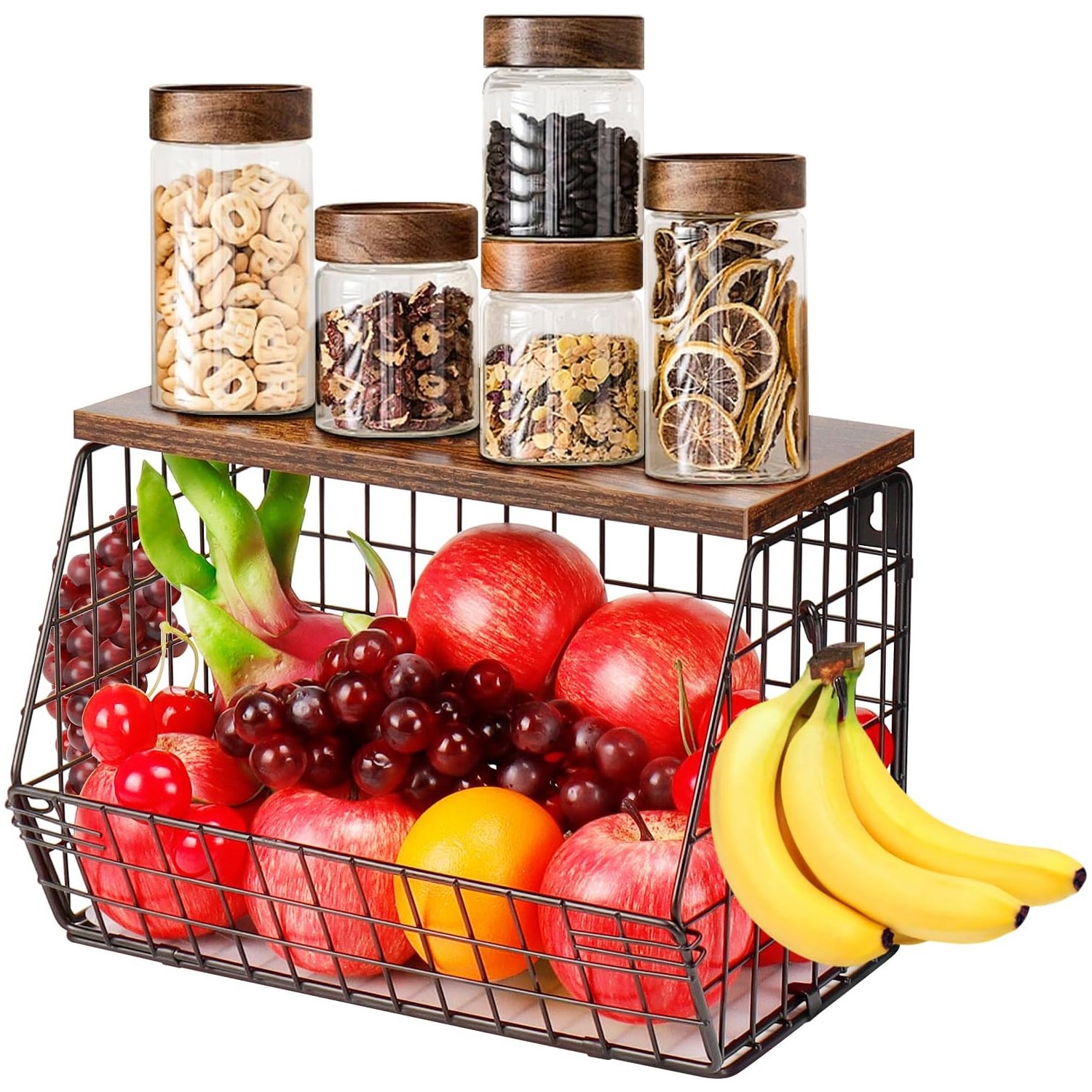 Panier à fruits métallique 2 niveaux avec 2 porte-banane, organisateur ...