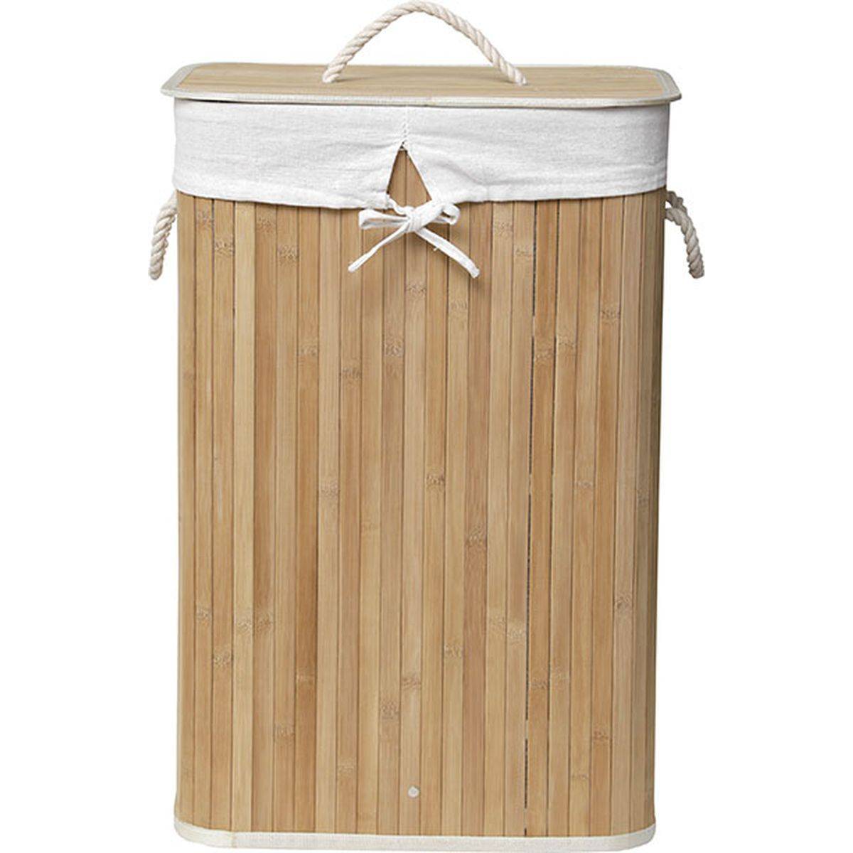 Paniere a linge rectangulaire pliable - bambou/tissu lin - Tendance ...