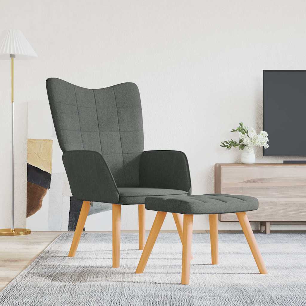 Chaise de relaxation avec tabouret Gris foncé Tissu vidaXL | Leroy Merlin