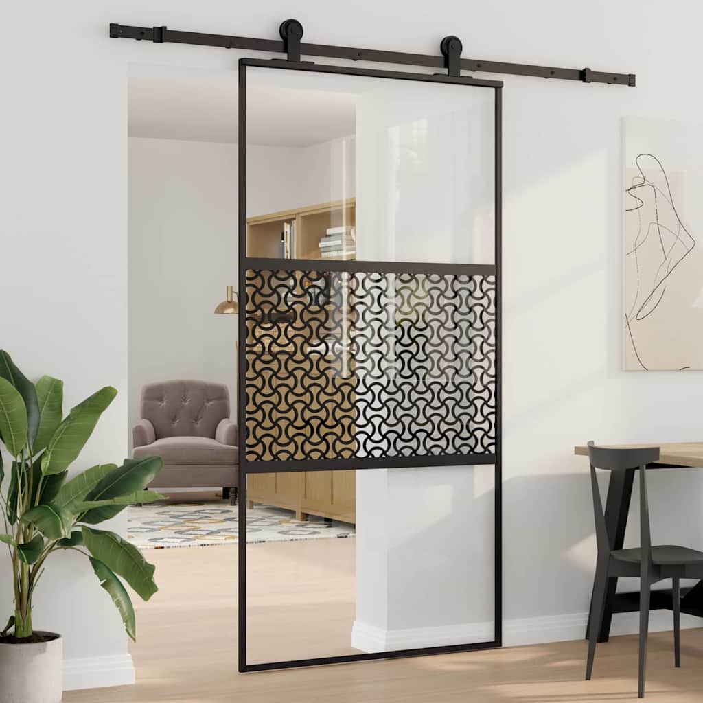 Porte en verre Fretwork Noir 90 x 2 x 205 cm Aluminium | Leroy Merlin
