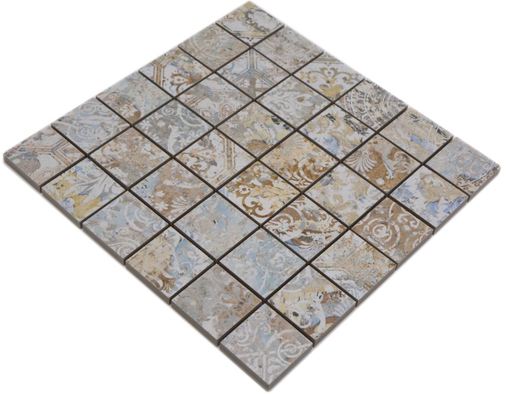 Mosaico cuadrado Tenda Sand 47 color claro de gres porcelánico efecto ...