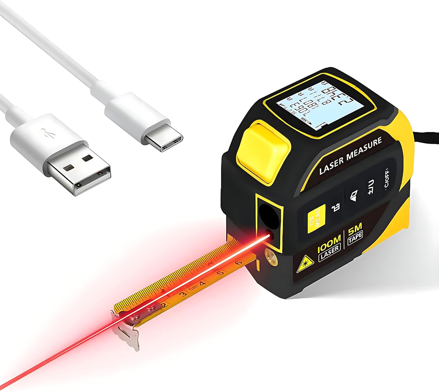 Cinta métrica láser 4 en 1, láser de 40 m, ángulo electrónico de doble ...