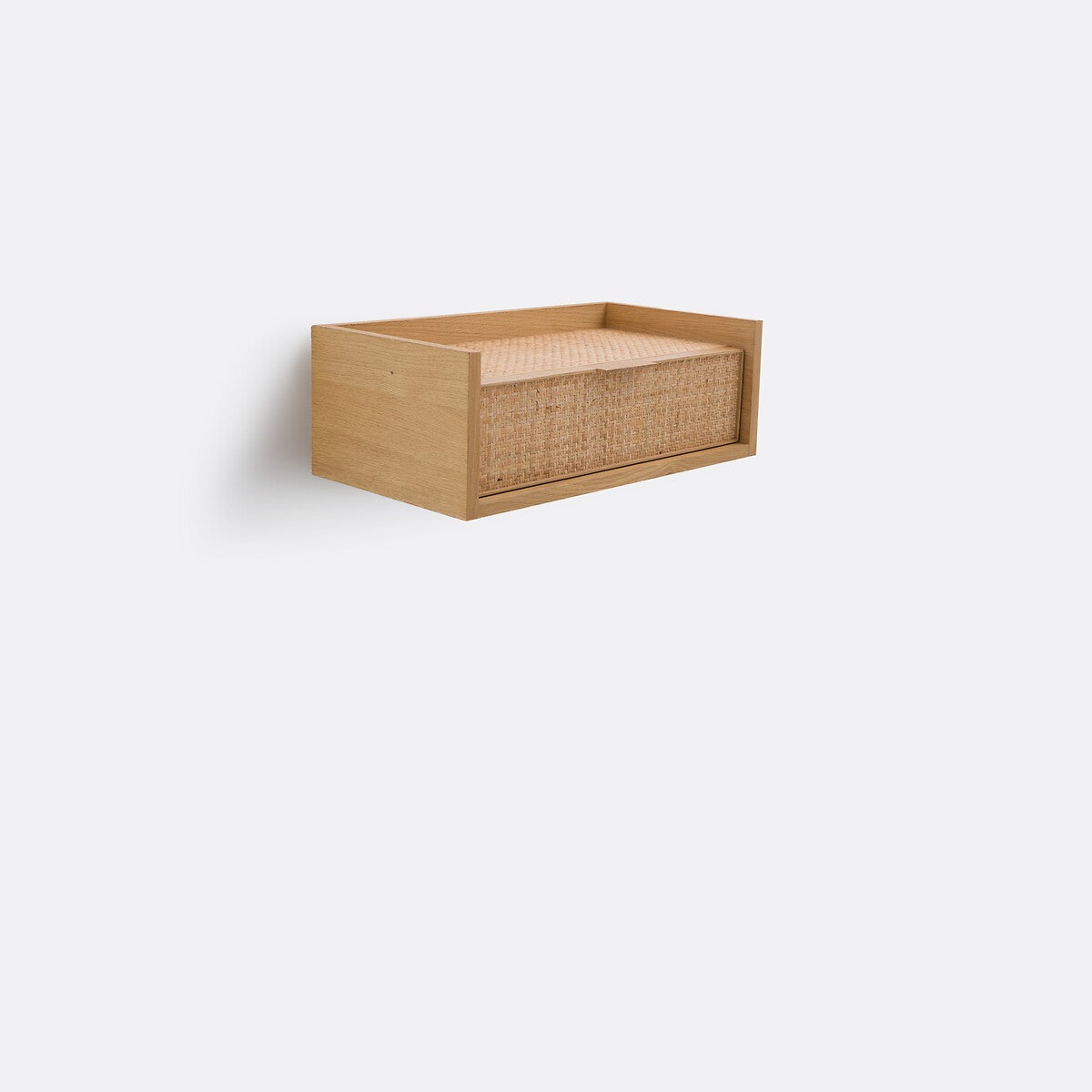 Chevet mural 1 tiroir en rotin tressé, Louison - Plaqué chêne naturel ...