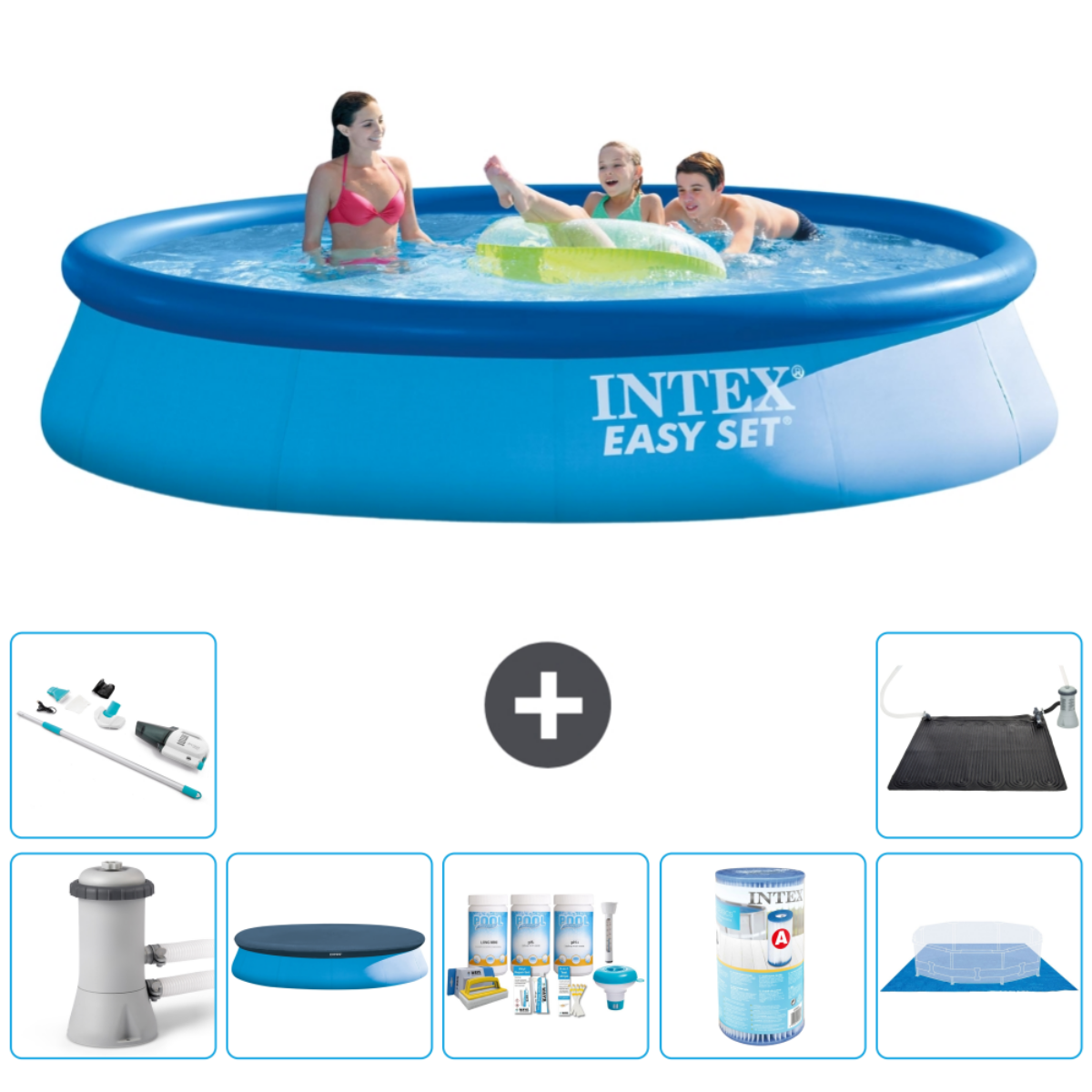 Piscine Gonflable Ronde Intex Easy Set - 396 x 84 cm - Bleue - Comprend ...