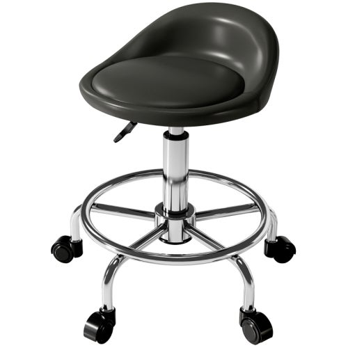 Tabouret roulant réglable avec dossier en similicuir noir, hauteur 59 ...