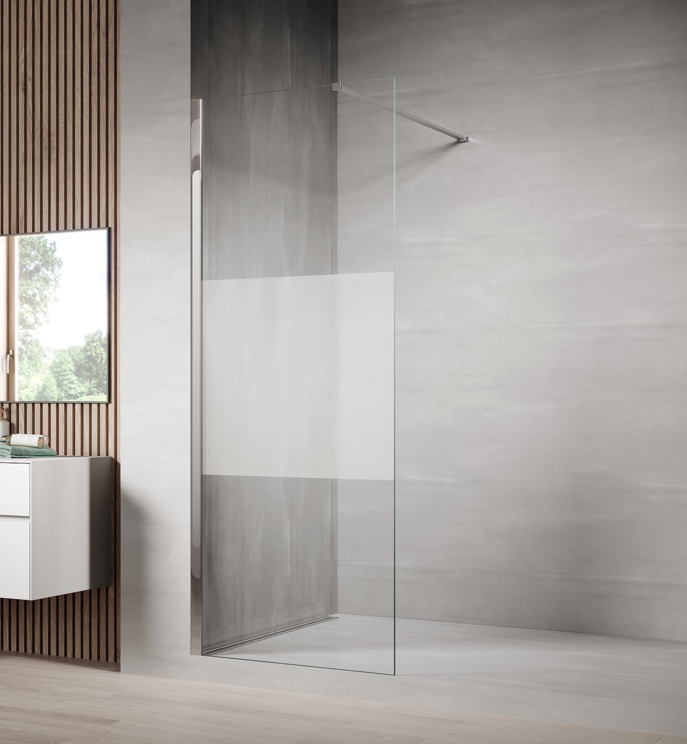 Paroi de Douche Florida - 50 x 200 cm - Badplaats - Chrome - Verre semi ...