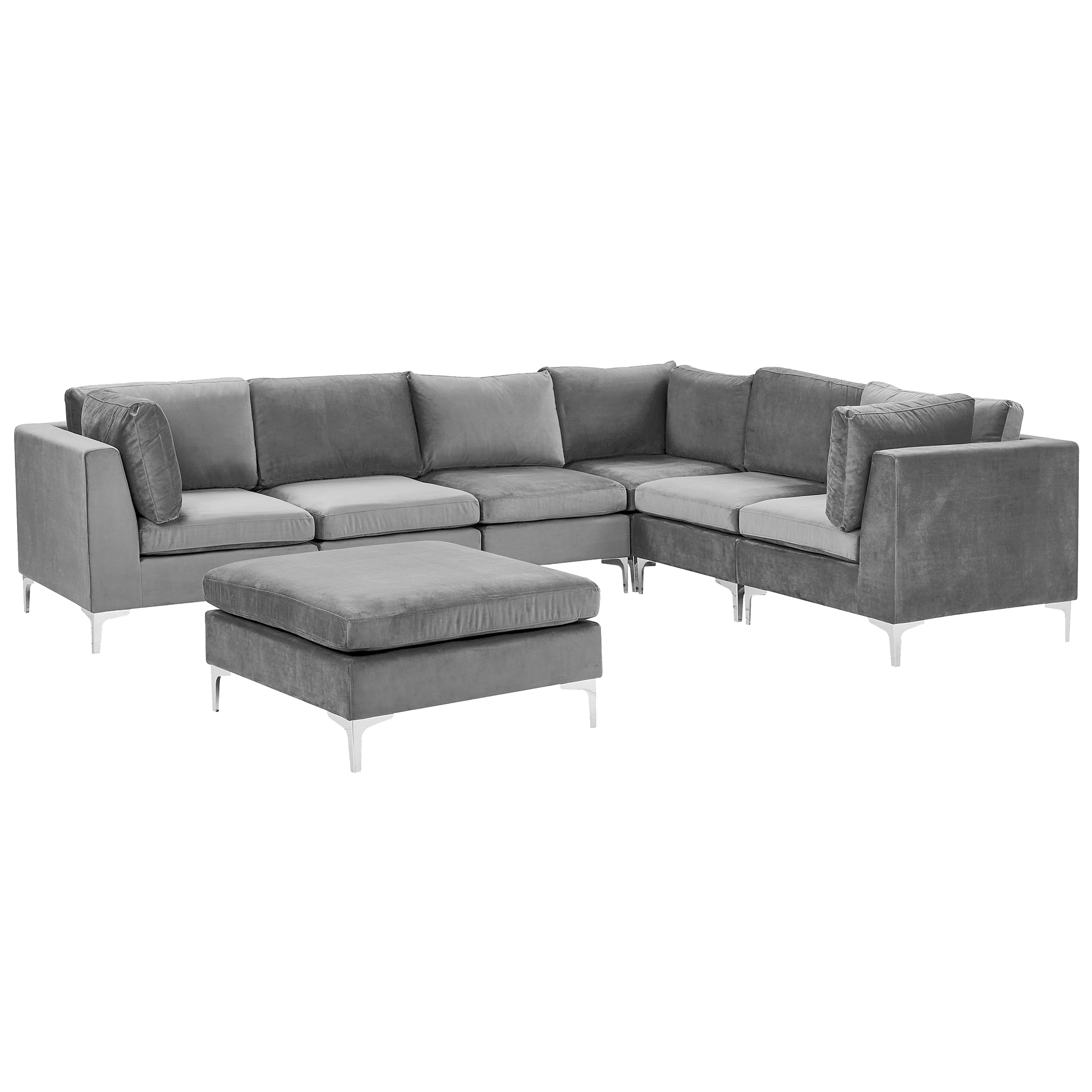 Canapé angle modulable côté gauche en velours gris 6 places avec pouf ...