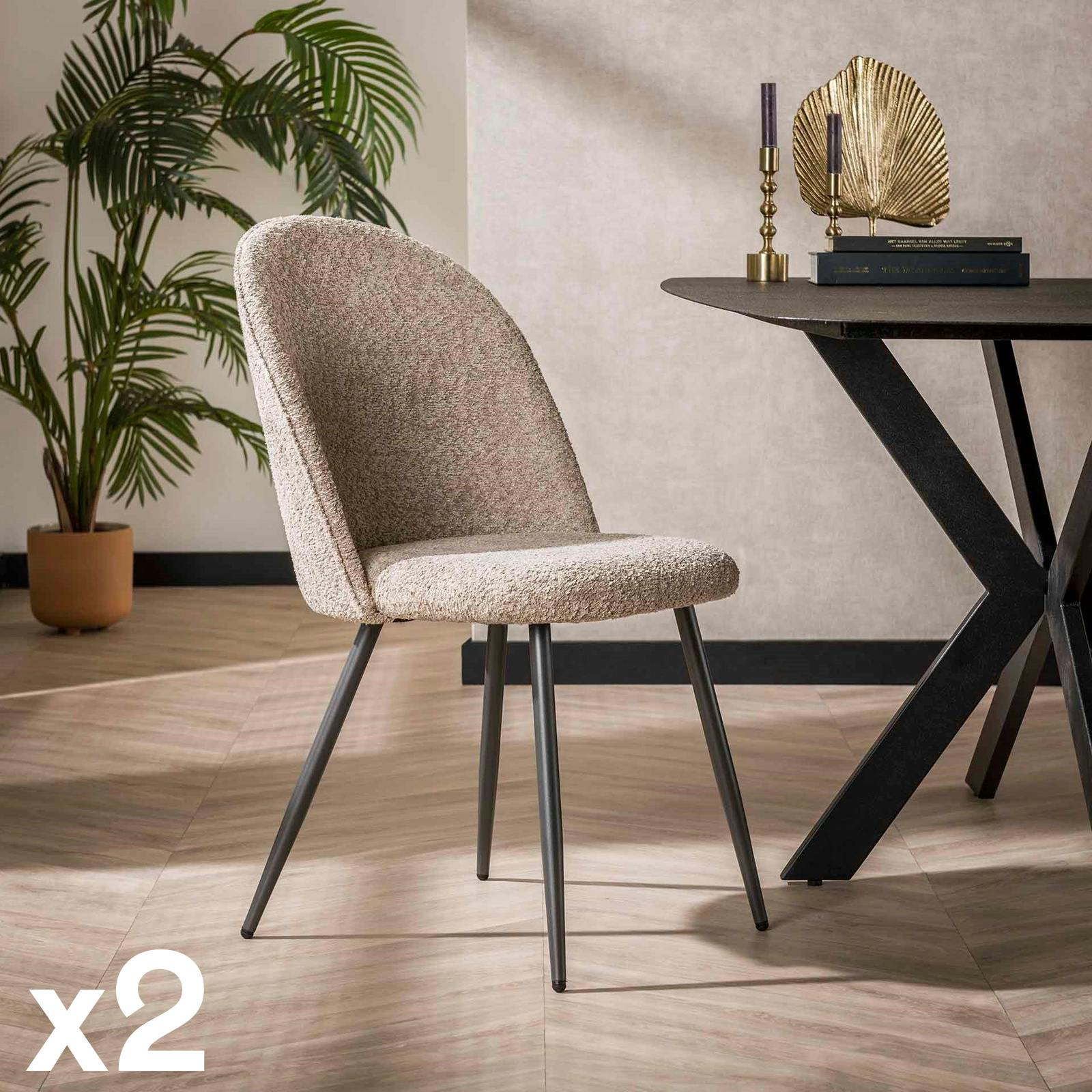 Chaise beige sable en bouclette à dossier courbe (lot de 2) GALWAY ...