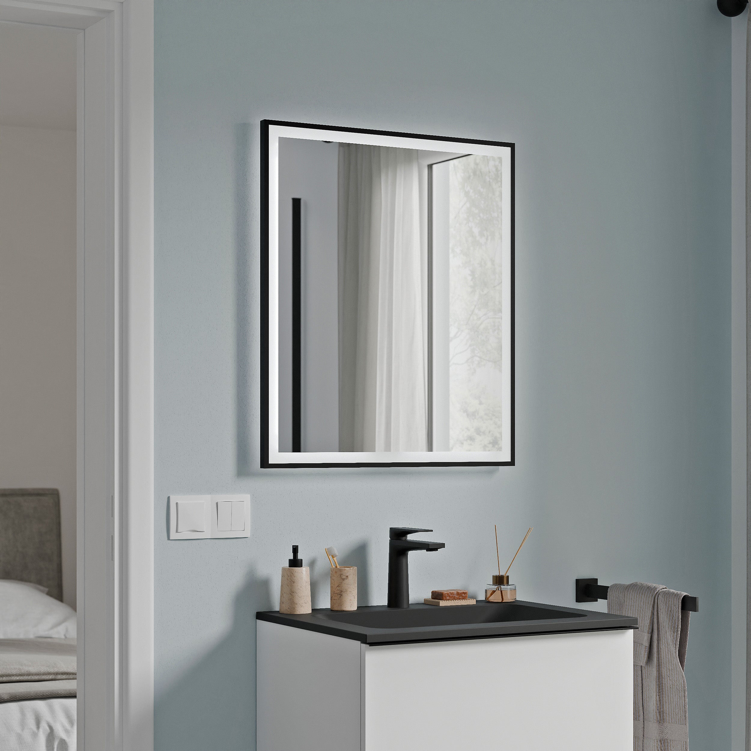 BERNSTEIN - Miroir rectangulaire salle de bain LED 70x60cm (HxL) cadre ...