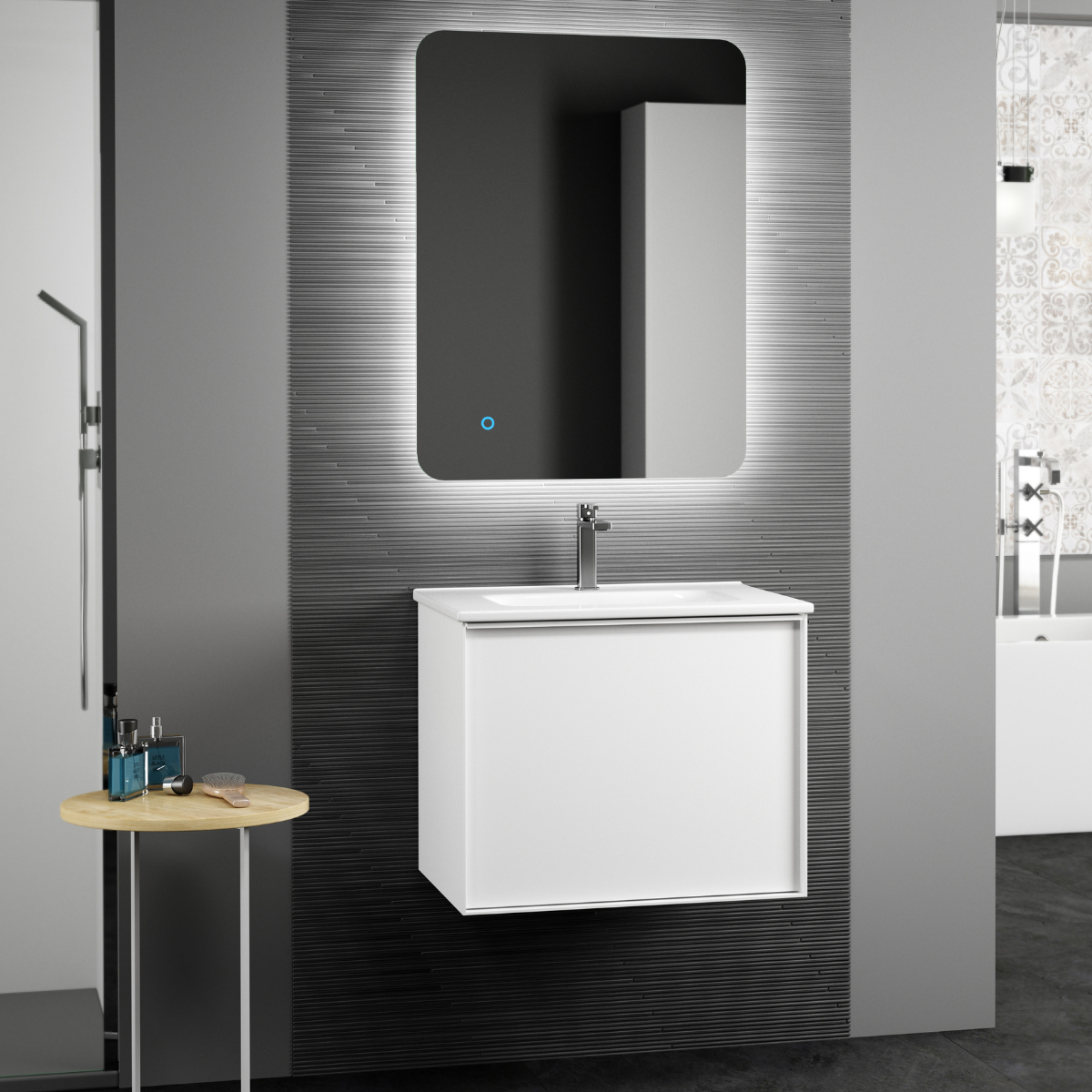 Mueble de Baño Suspendido con Lavabo Cerámico | 80 cm | 2 Cajones Cierre Amortiguado y ...