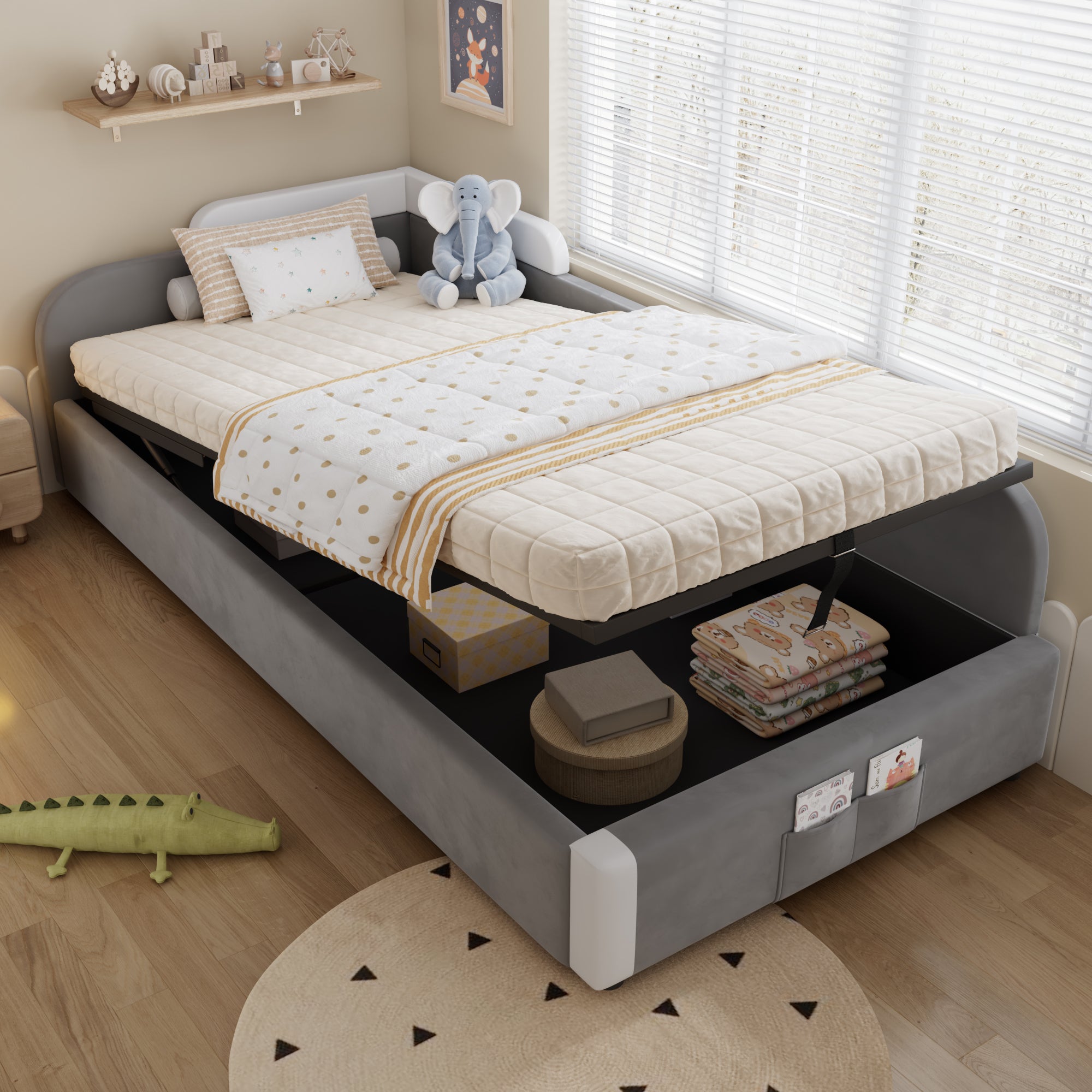 Cama con canapé 90x200 cm con cabecero y panel lateral derecho ...